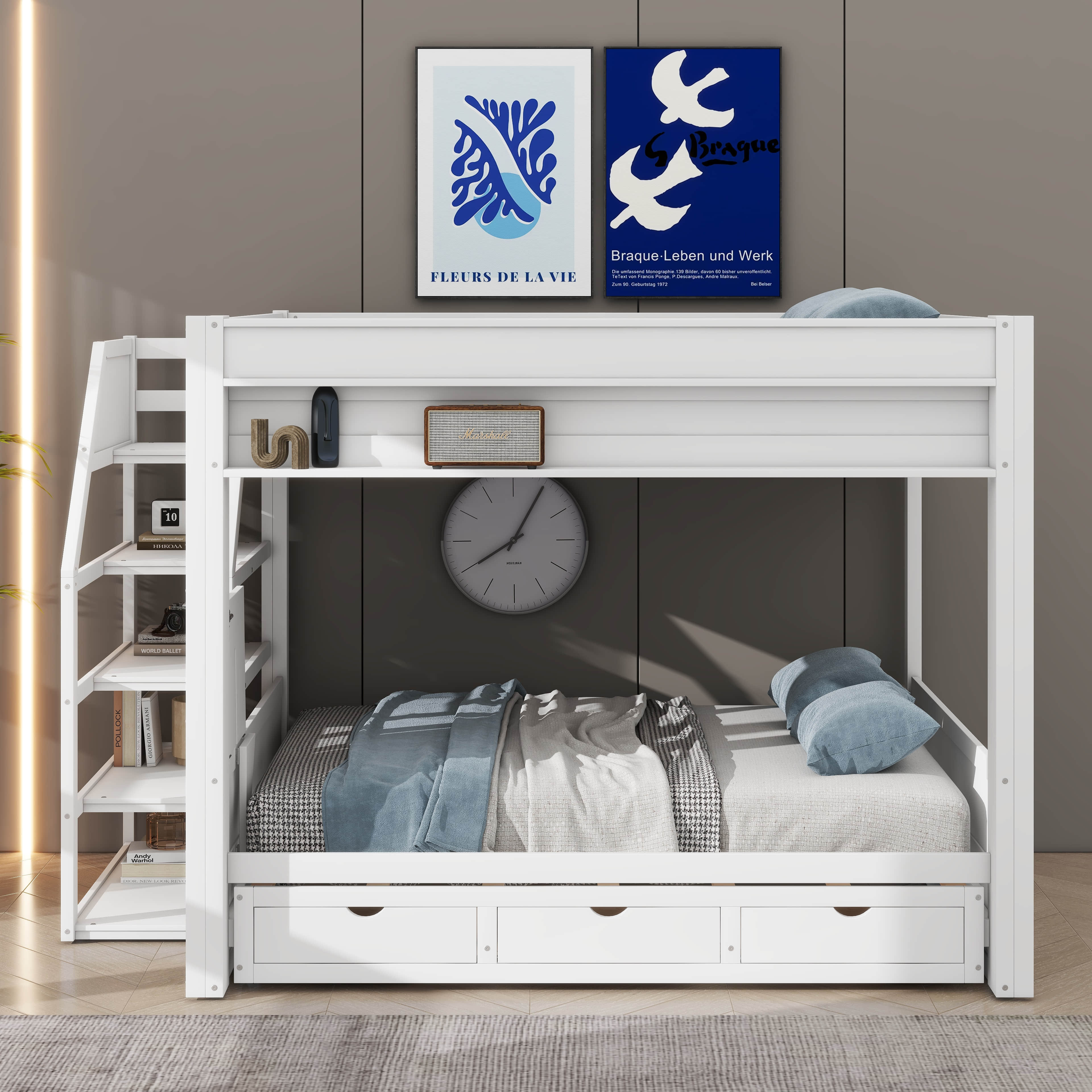 Harriet Bee Full-Sized Wood Convertible Bunk Bed Featuring A Storage ...