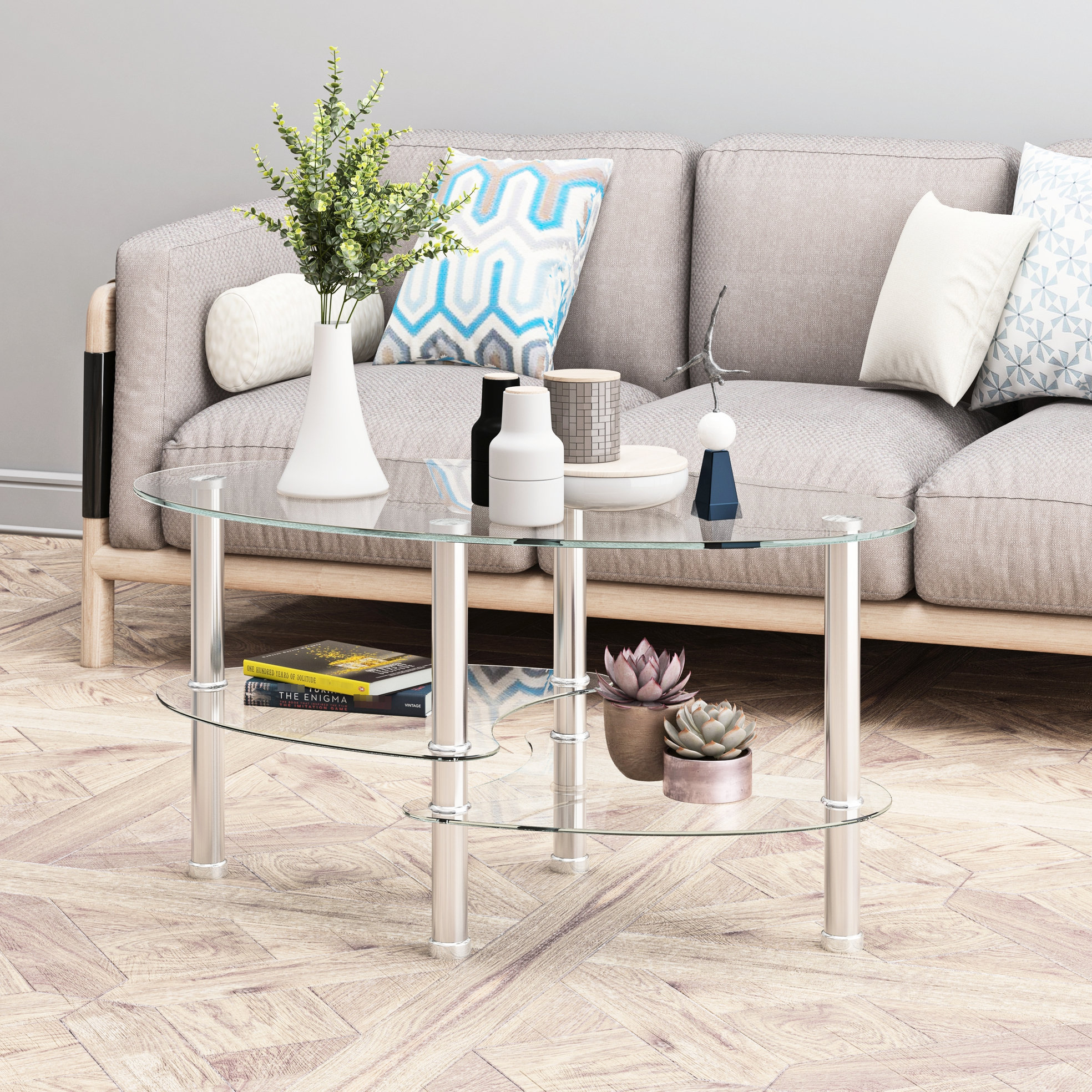 Wrought Studio Transparent Coffee Table With Stainless Steel Frame ...