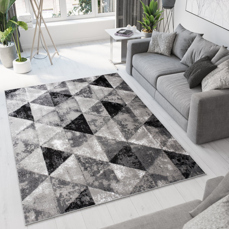 17 Stories Mamia Grey Triangles Rug | Wayfair.co.uk