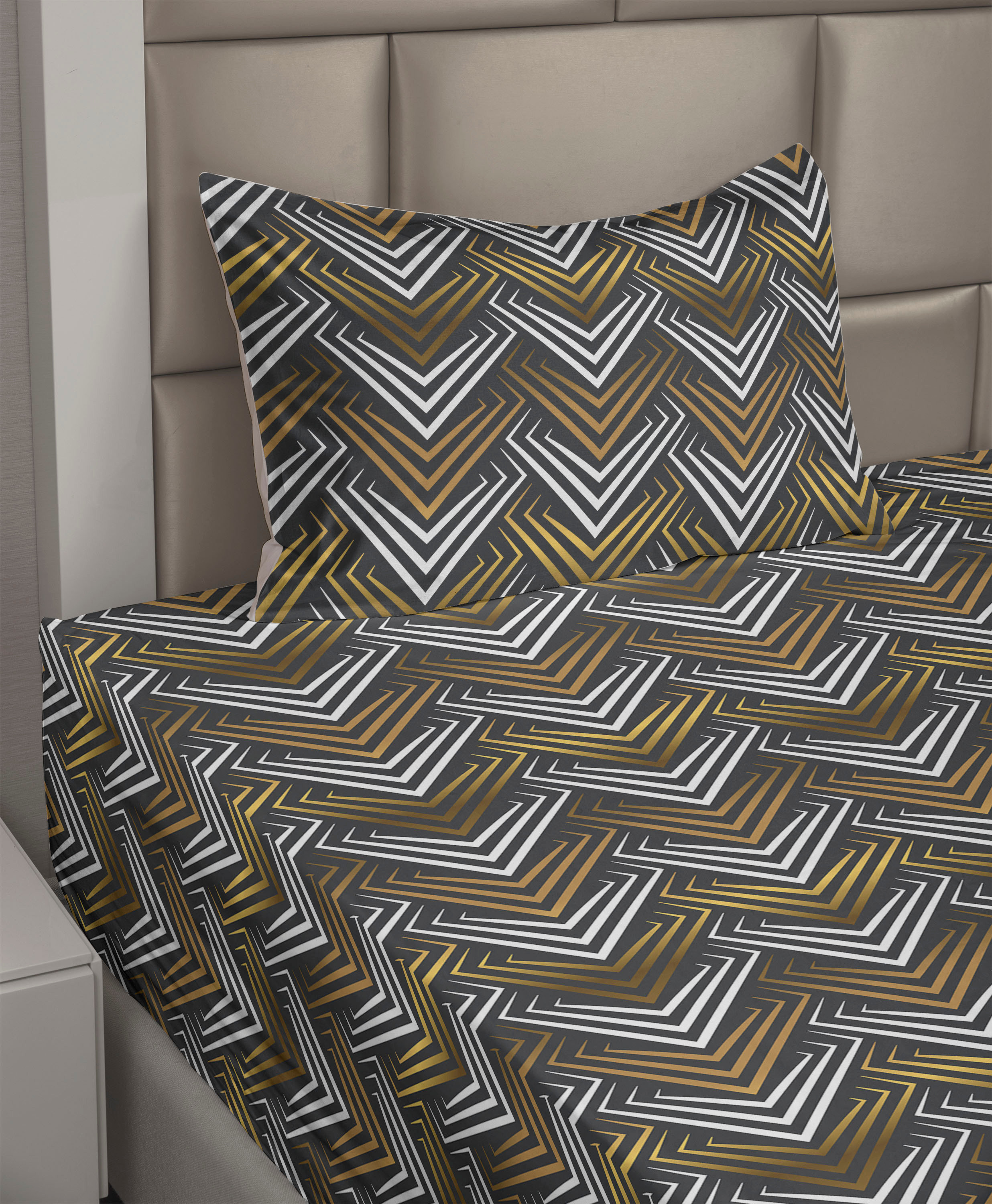 Ambesonne Geometric Sheet Set Retro Motif of Lines Art Dark Mustard ...