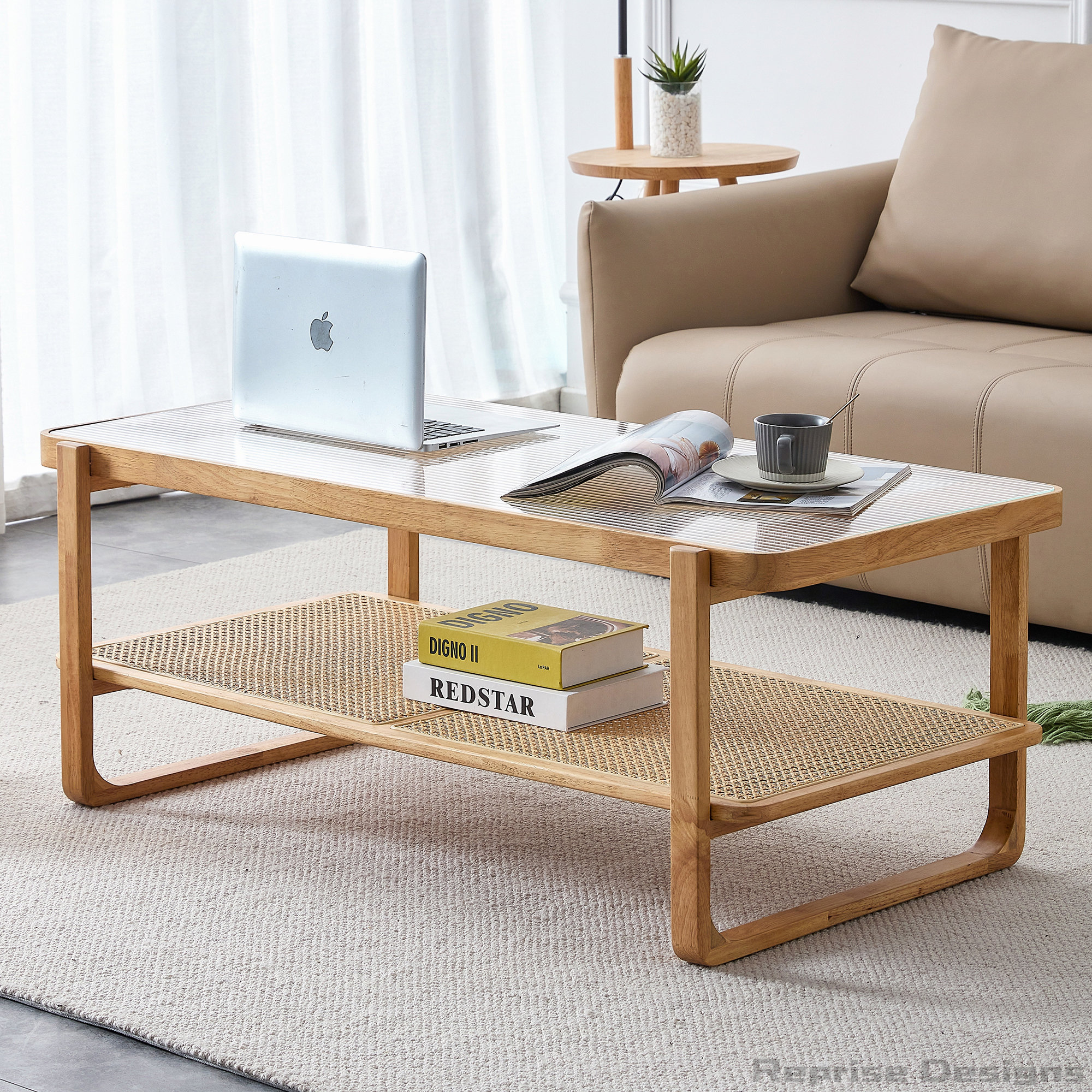 Bay Isle Home™ Double-layer Solid Wood Glass Desktop Coffee Table | Wayfair