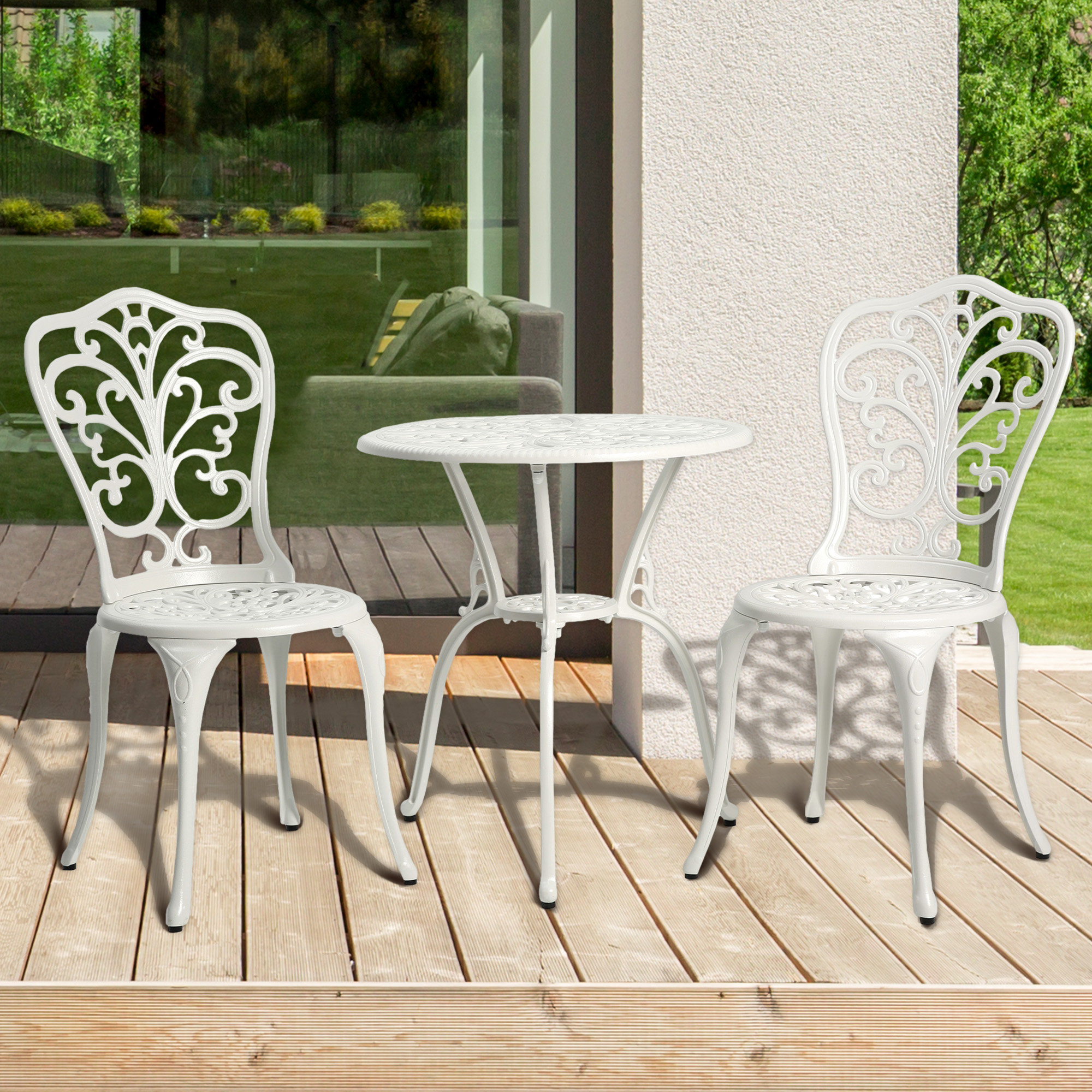Astoria Grand 3 Piece Outdoor Patio Set Butterfly Pattern Cast Aluminum ...