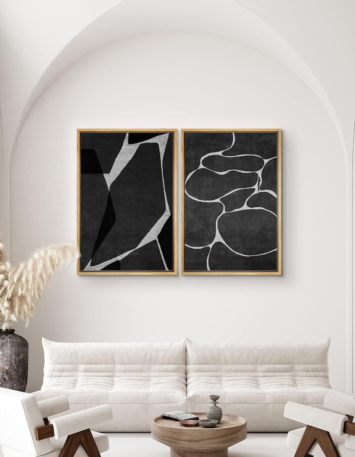 wall26 Black Angular Shapes with Oblong Ovals Abstract Geometric Modern ...