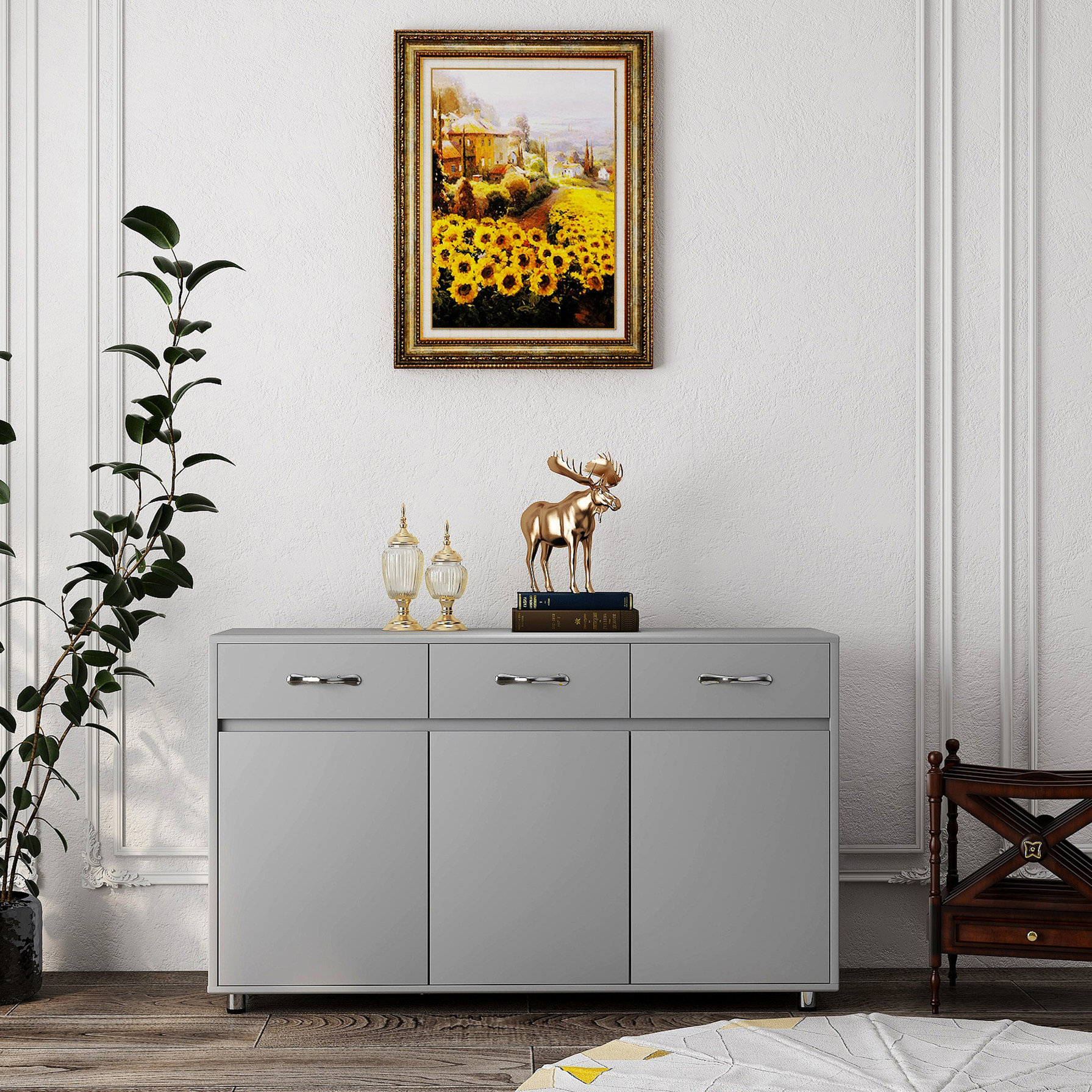 Latitude Run® Grey Side Table With 3 Doors And Enhanced Storage ...
