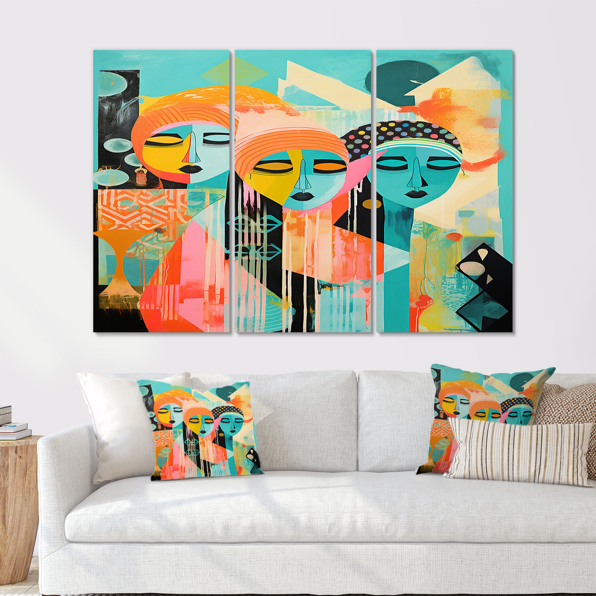 George Oliver Serene Devotion Three Turquoise Woman Praying - Abstract ...