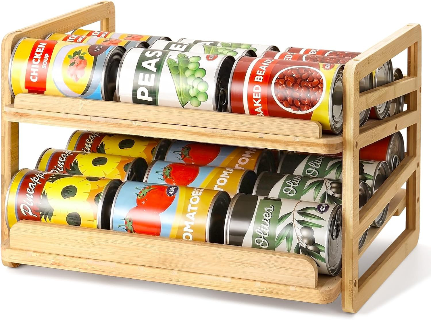 Ophelia & Co. Rolling Bamboo Can Organizer Rack, Stackable Double-Layer ...