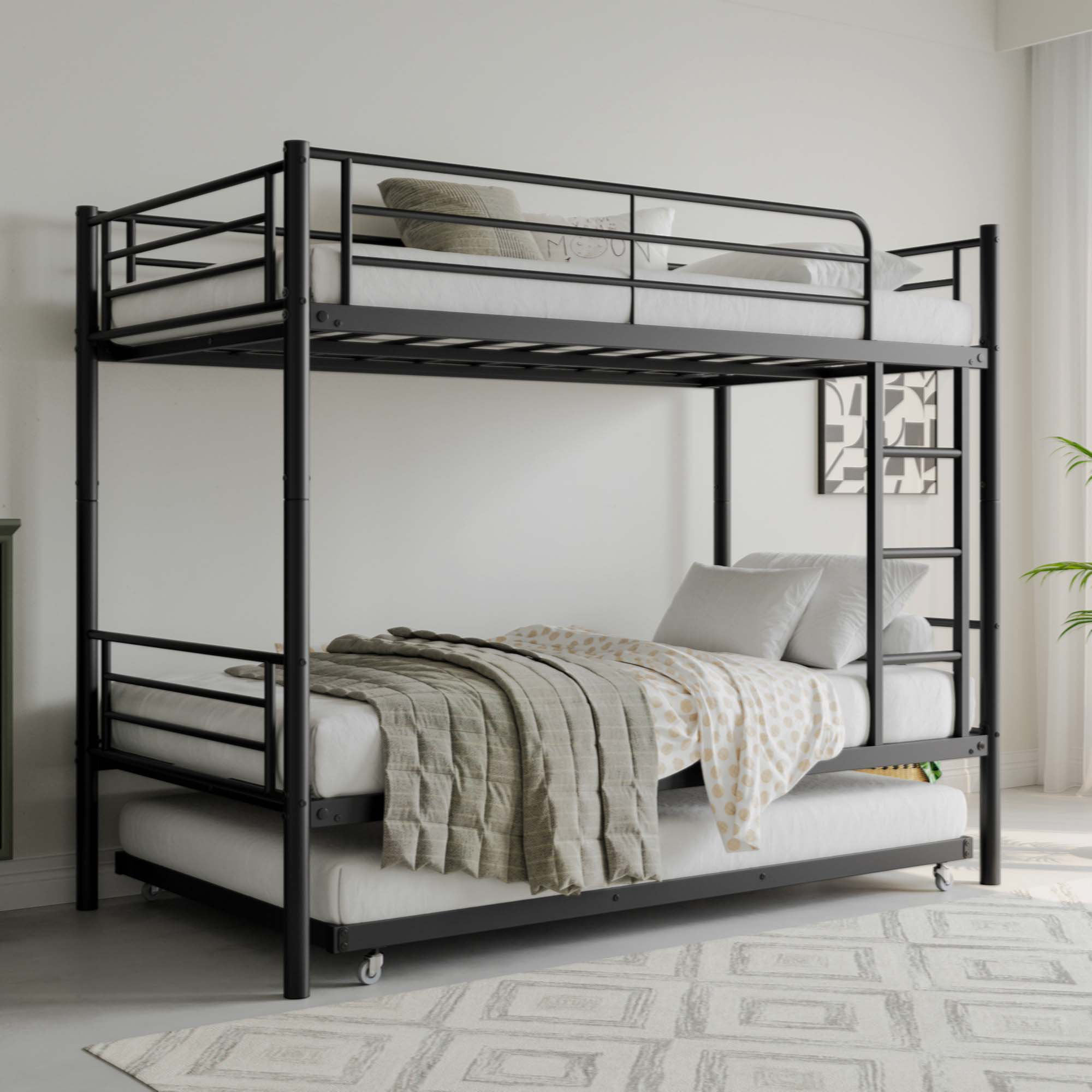 Isabelle & Max™ Bunk Bed With Trundle Metal Bunkbeds With Ladder And Full-Length Guardrail ...