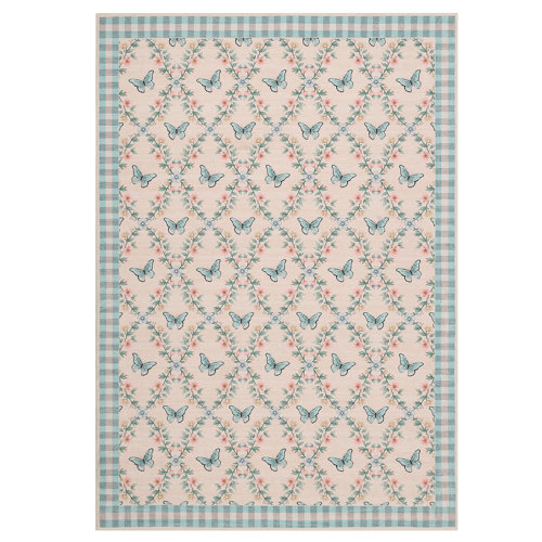 August Grove® Washable Area Rug 8x10 Large Foldable Green Floral ...