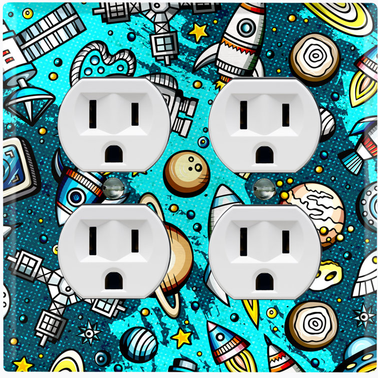WorldAcc Metal Light Switch Plate Outlet Cover (Rocket Ship Space ...