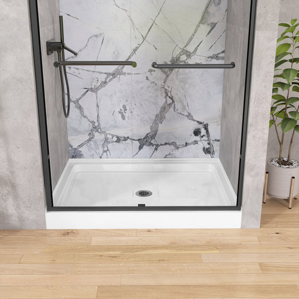 ZEAFIVE Double Threshold Shower Pan Base In White With Center Drain ...