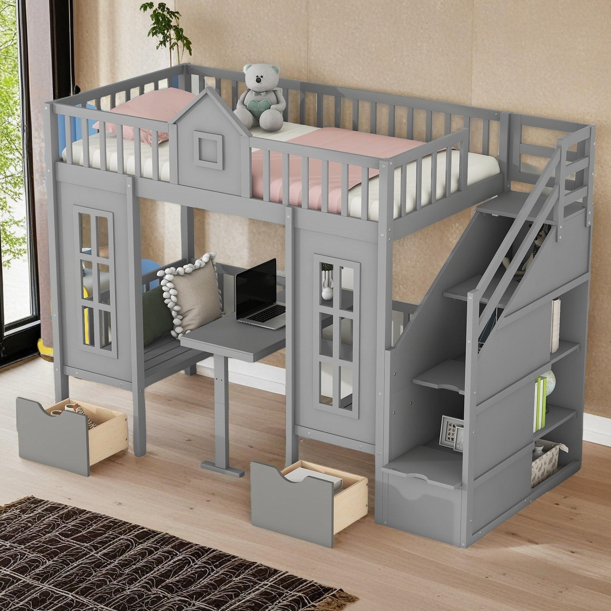 Harper Orchard Bunk Bed With Changeable Table, Bunk Bed Turn Into Upper ...