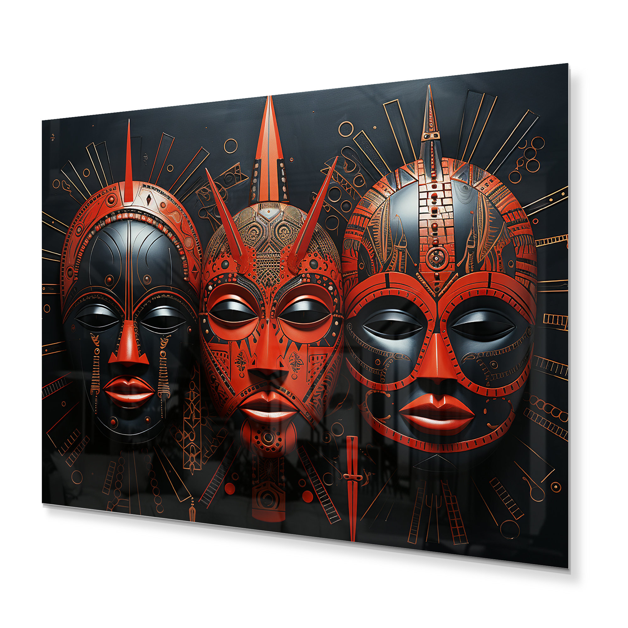 Bungalow Rose Red African Masks I On Metal Print | Wayfair