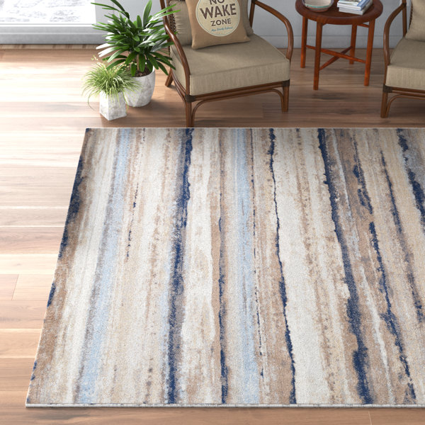 Beachcrest Home Banuelos Striped Light Blue/Off-White/Gray Area Rug ...