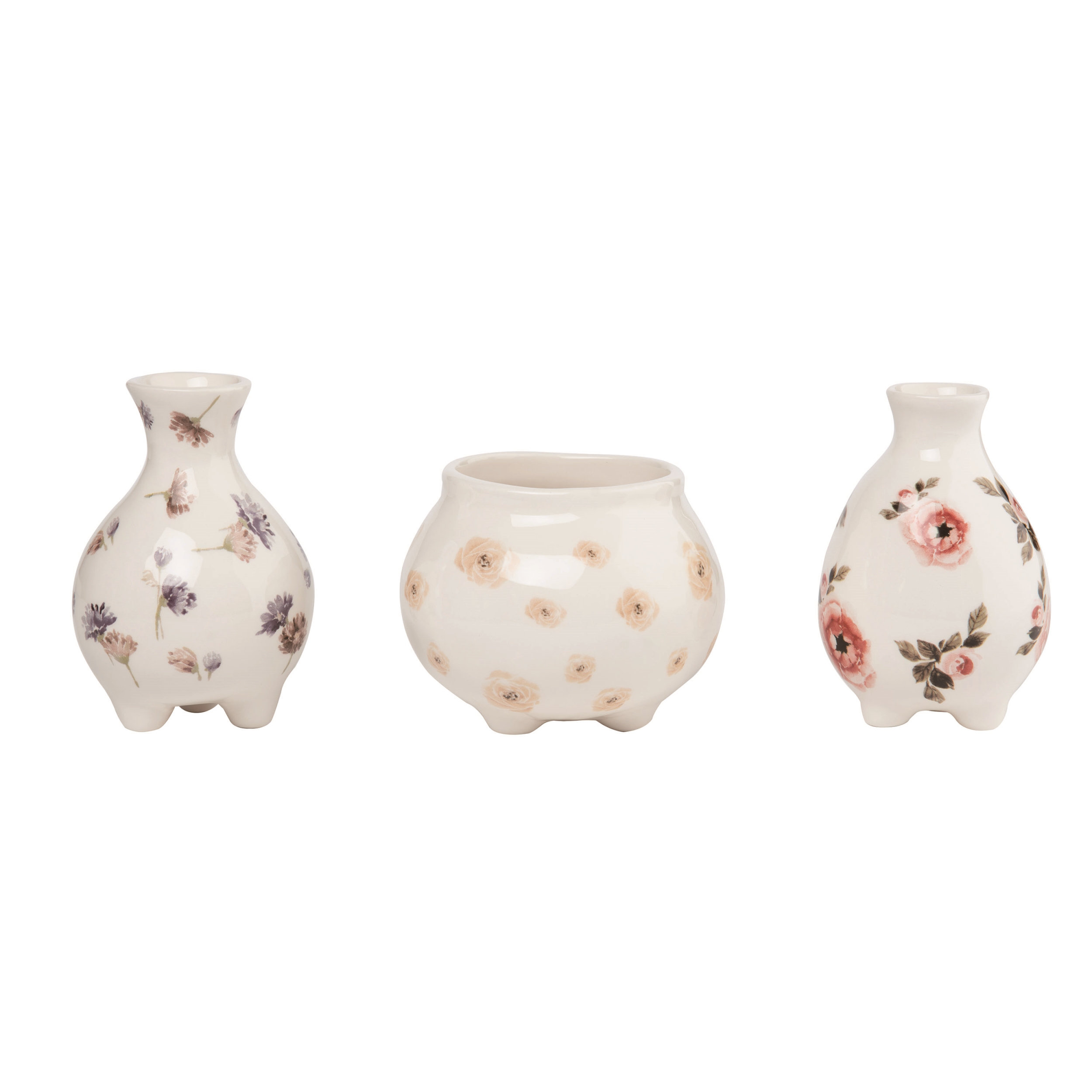 Lark Manor Small Dol Cottage Floral Footed Vase Set of 3 Spring Home ...