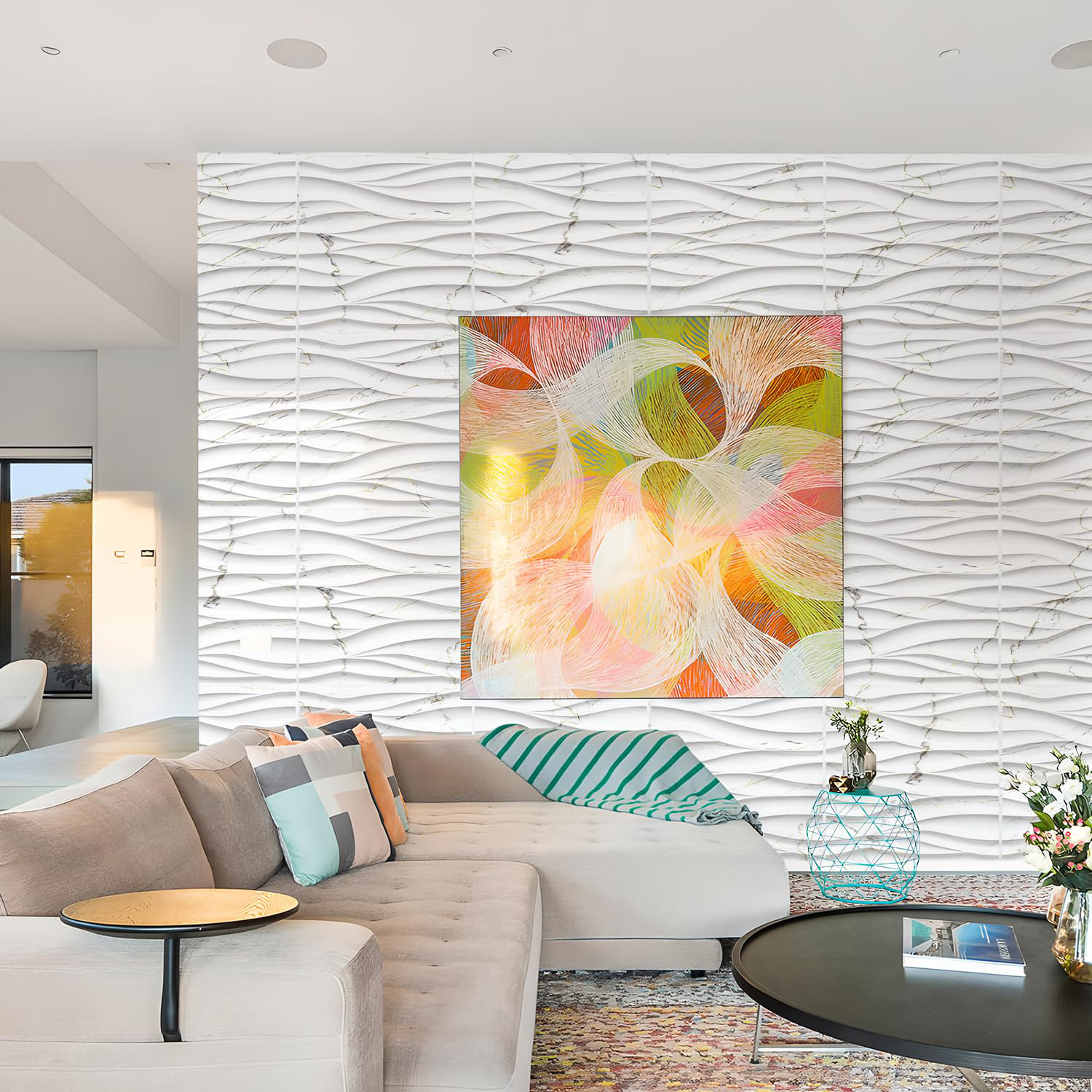 Zeki Shoggy Wave Wall Panels For Interior Wall Decor, White Marble ...