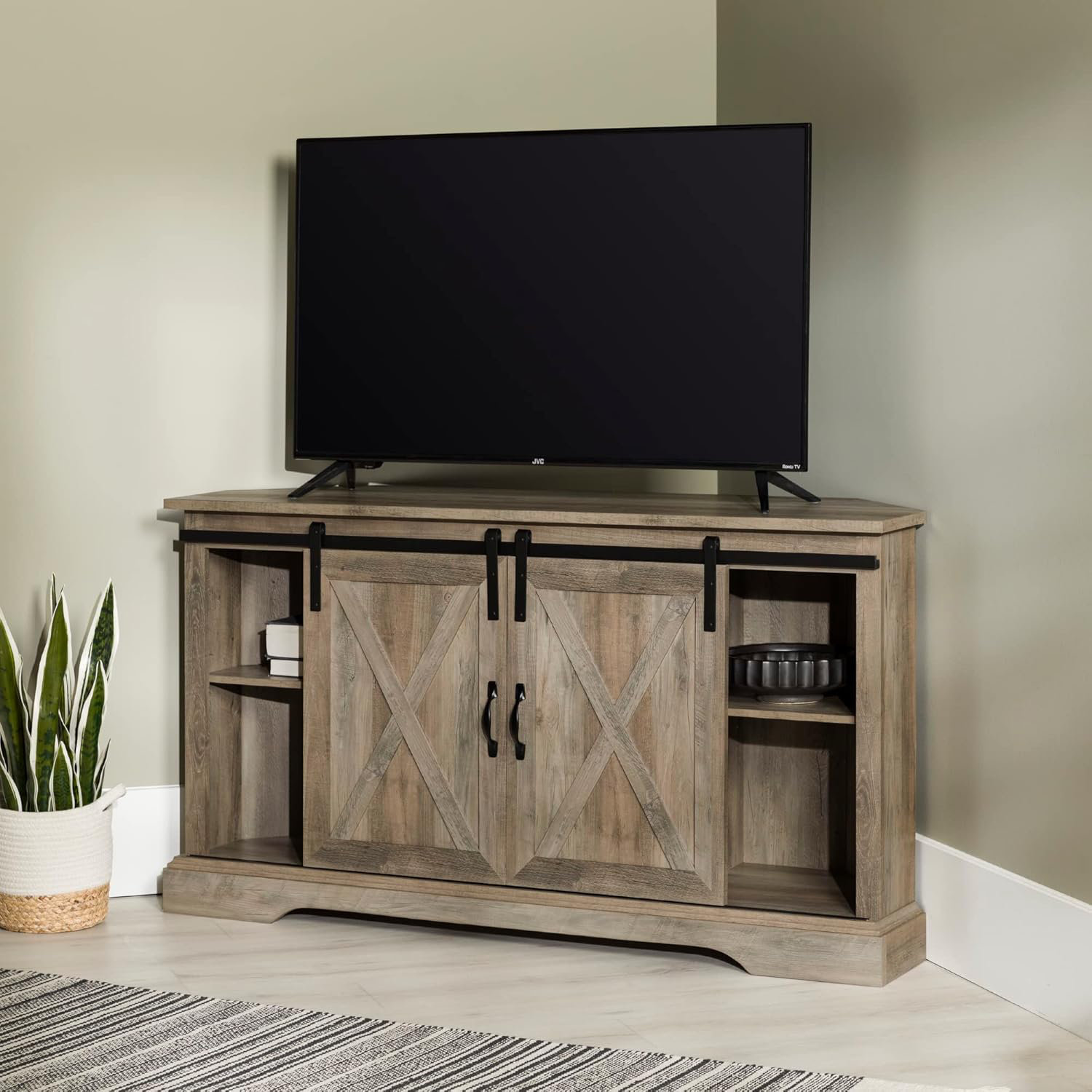 Gracie Oaks 52" Modern Farmhouse Tv Stand With Double Sliding Barn ...