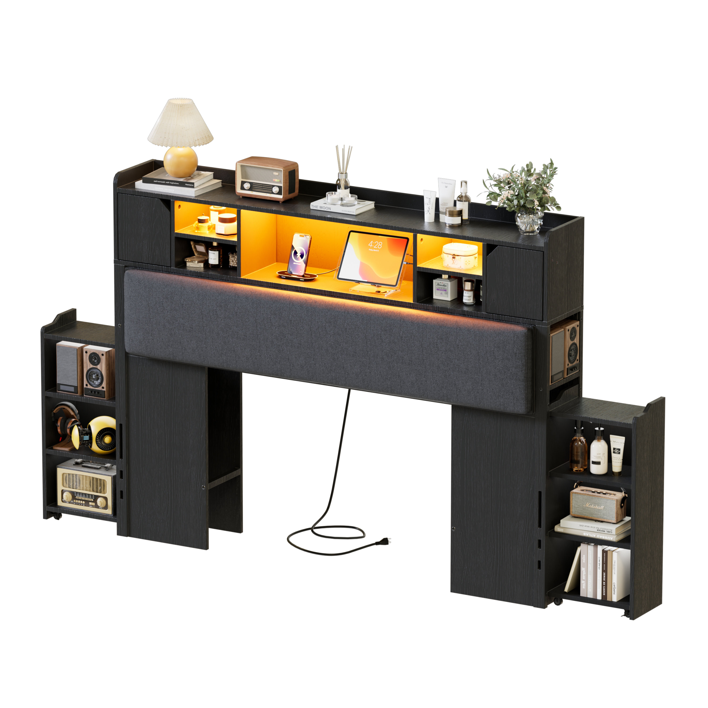 Brayden Studio Upholstered Queen Size Headboard With Charging Station ...