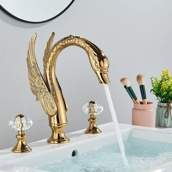 AlenArtWater Golden Ornate Swan Style Bathroom Sink Faucet Combo Deck ...