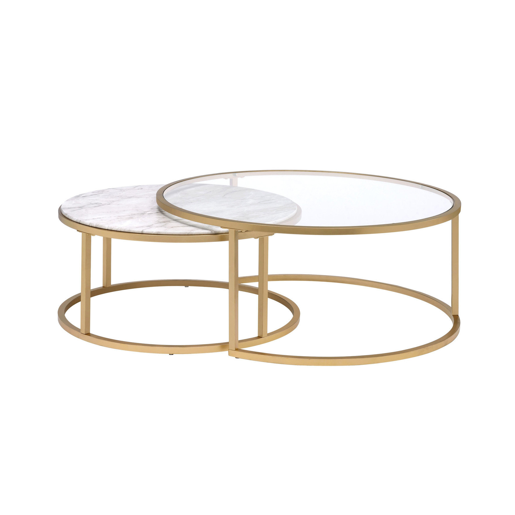 Everly Quinn Square Faux Stone Nesting Tables - Gold Metal Finish Airy ...