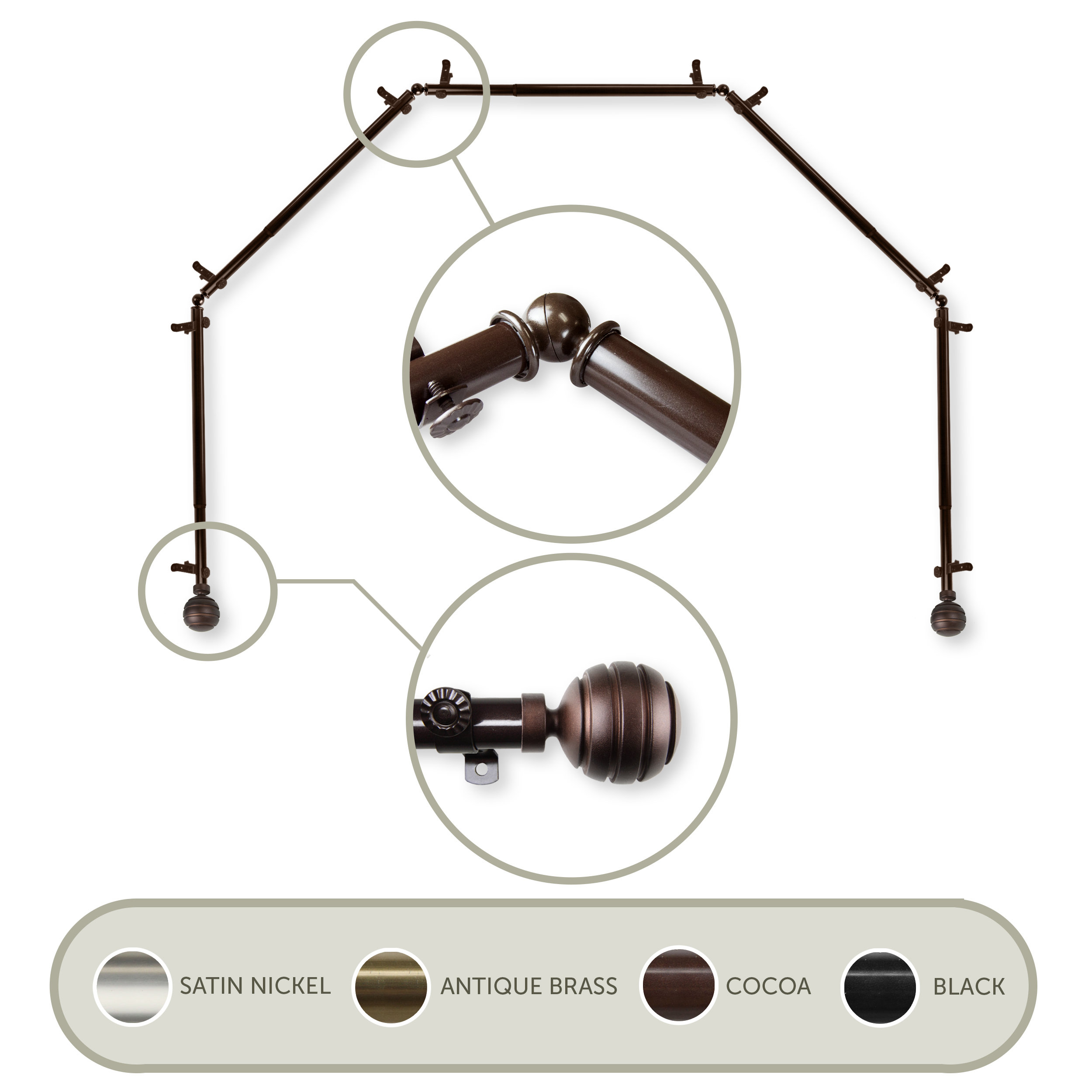 Alcott Hill® Pepin Adjustable 0.81'' Bay Window Single Curtain Rod ...