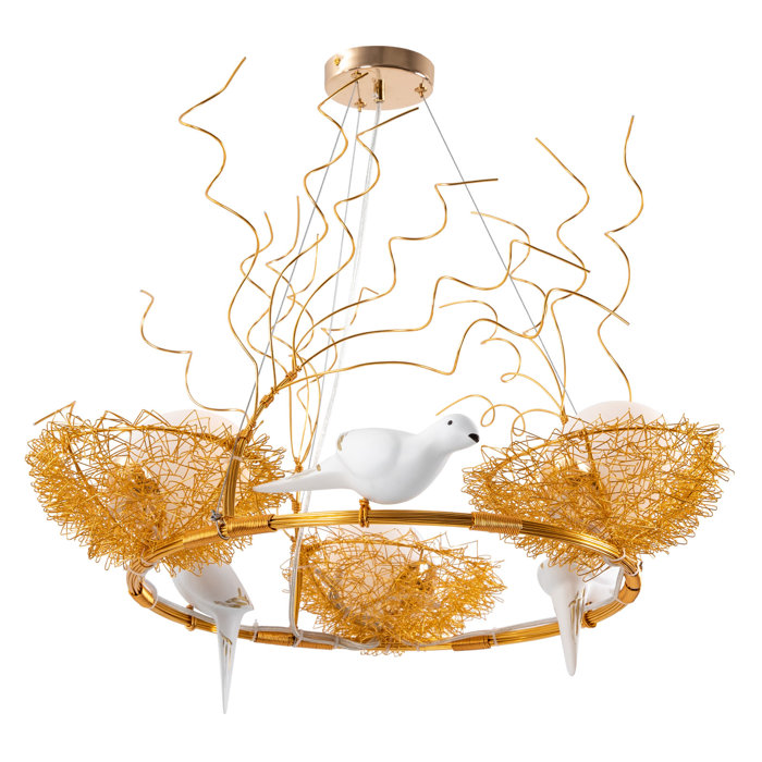 Mercer41 Ffraid Light Gold Unique/Statement Bird Nest Pendant Lights ...