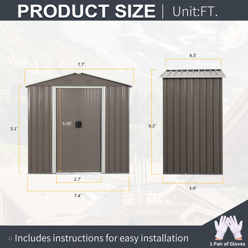 HOA.WWC 8x4 Metal Outdoor Storage Shed Gray | Wayfair