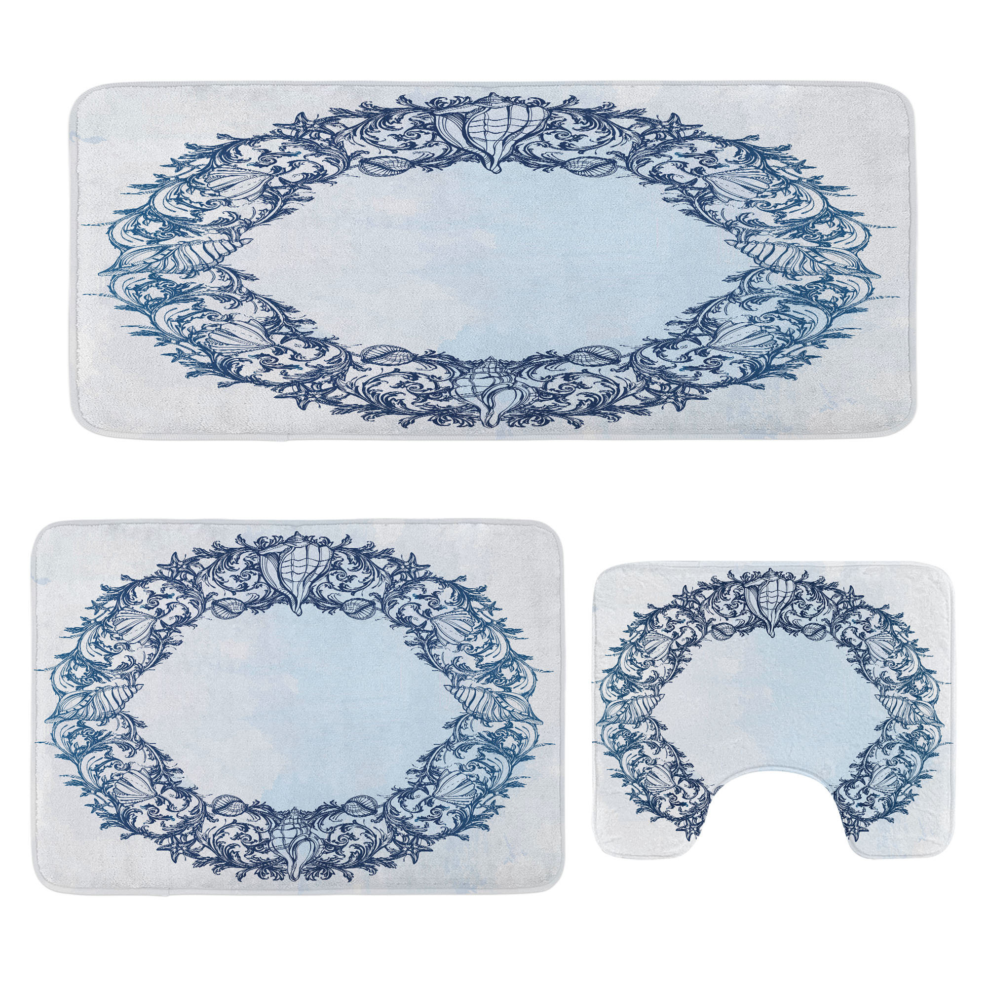 East Urban Home Seashells Bathroom Rug Set 3 Pieces U-Shape & Rectangle ...