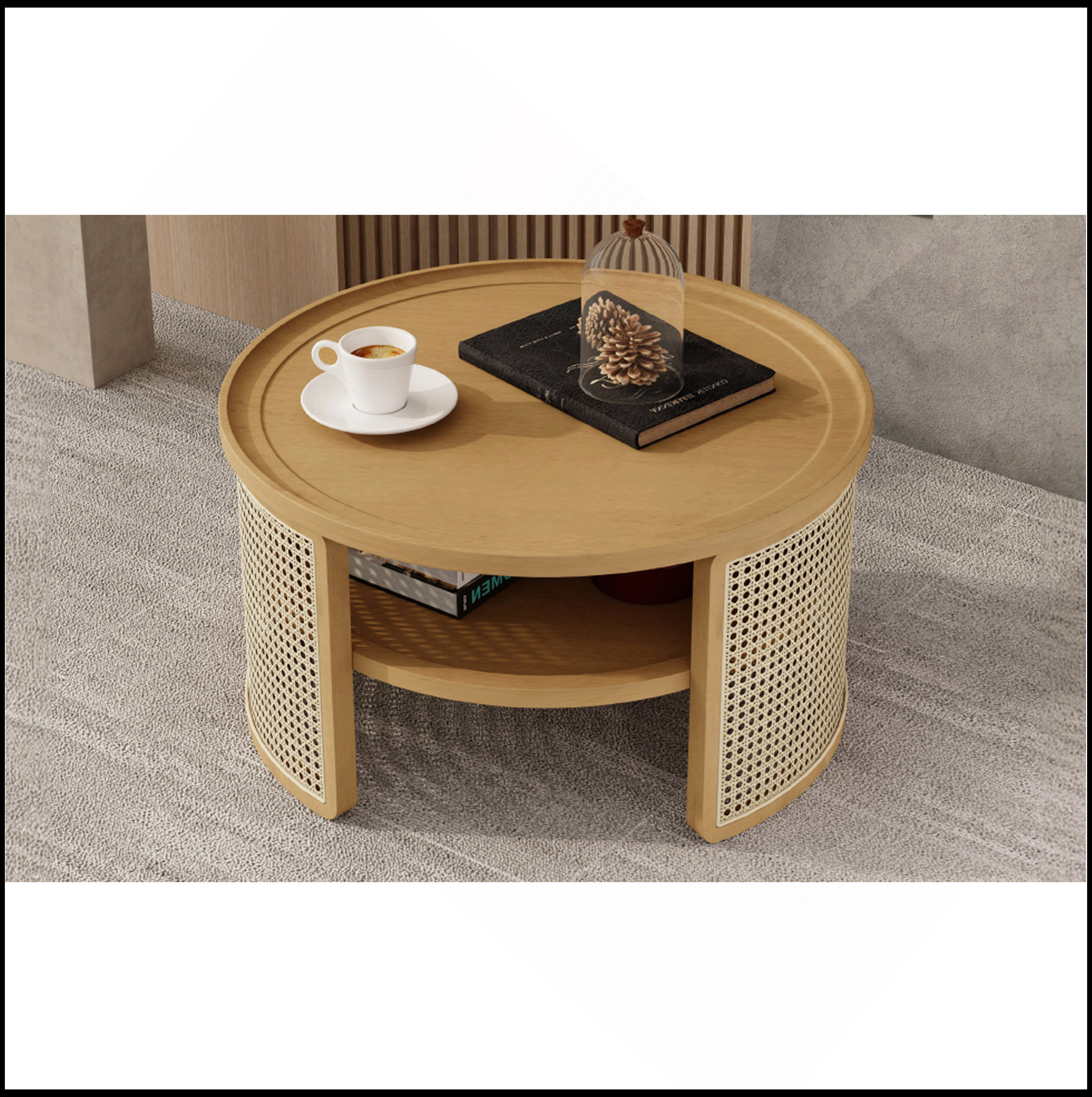 Bayou Breeze Elegant 2-Tiered Round Wood Coffee Table With Storage Base ...