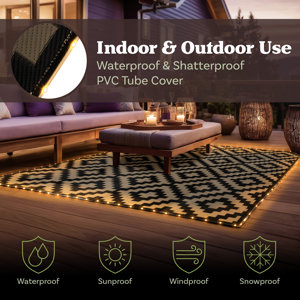 Union Rustic Outdoor Patio Rug with LED Lights - 8x10 Outdoor Rug ...