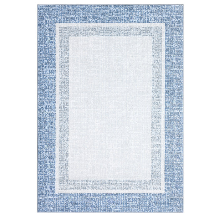 Ebern Designs Modern Machine Washable Rug Bordered Design Non-Slip Low ...