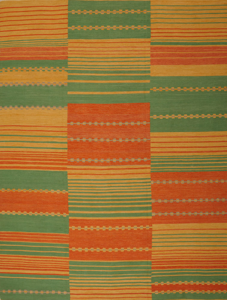 Matt Camron Rugs and Tapestries Handwoven Flatweave Orange/Green Area ...