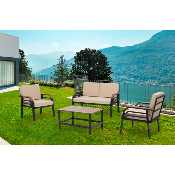 Ebern Designs Trilbie 4 Piece Complete Patio Set with Cushions | Wayfair
