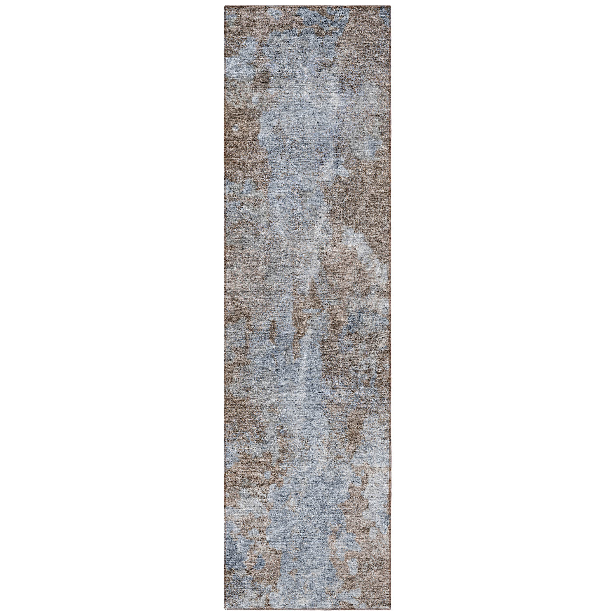 Wrought Studio™ 8' Runner Mocha and Blue Abstract Washable Non Skid ...