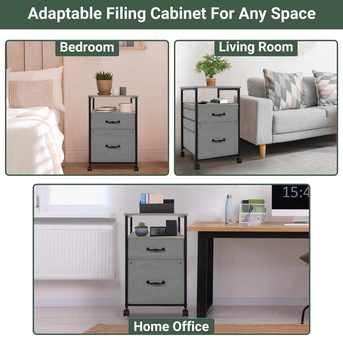 Ebern Designs Fabric Storage Cabinet with 2 Drawers & Shelf, Filing ...