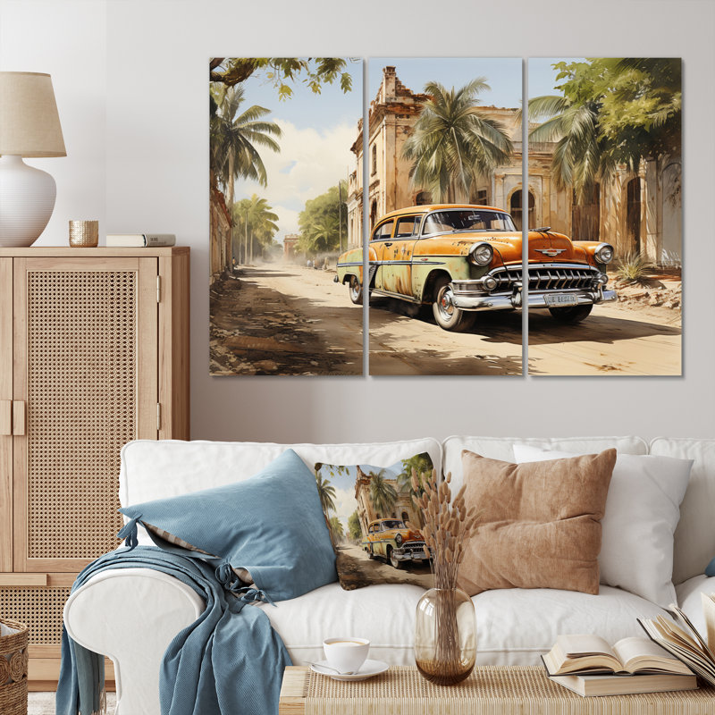Bay Isle Home™ Orange Classic Cuban Car - Transportation Metal Wall Art ...