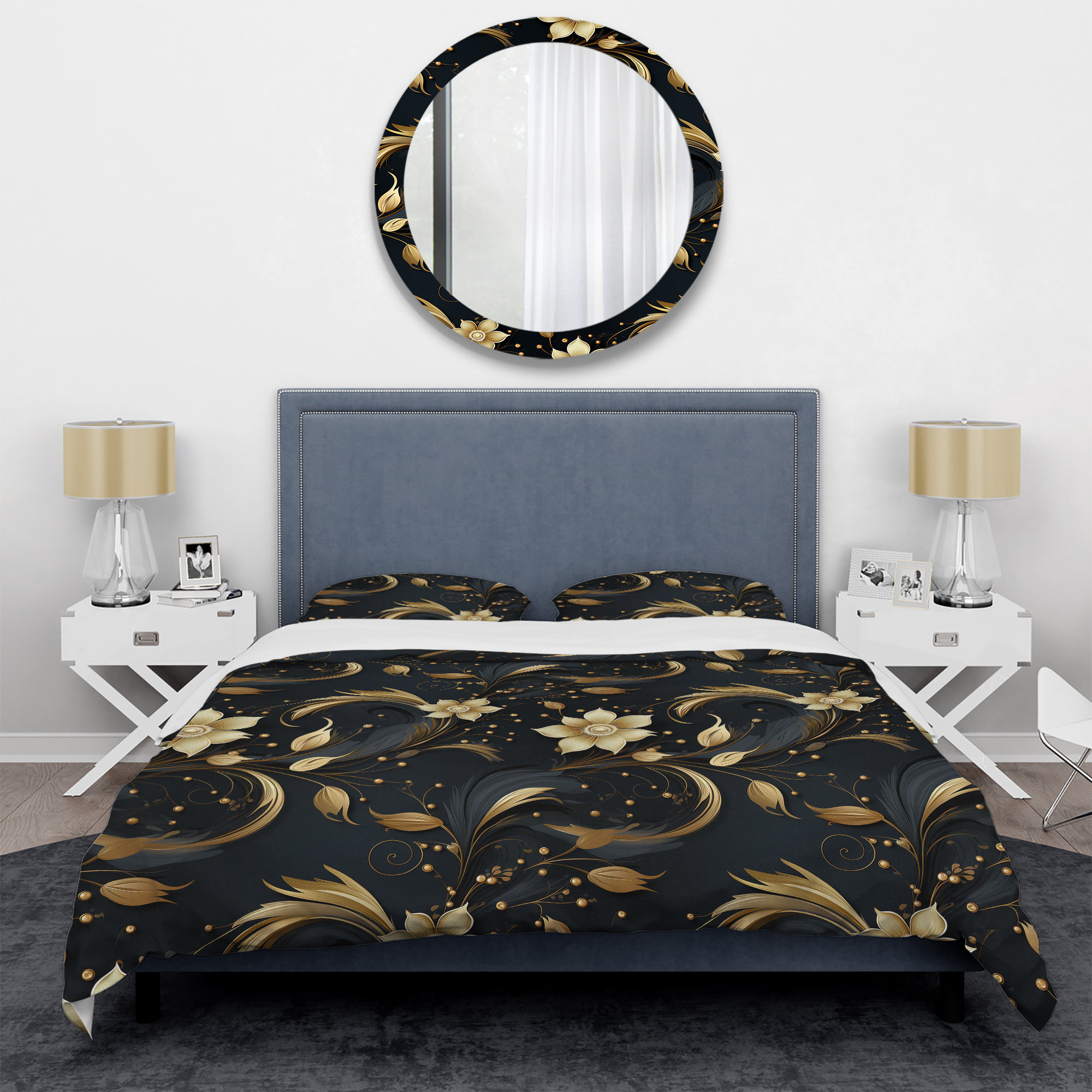 Design Art Black And Gold Intrigue Elegance I Duvet Cover Set | Wayfair