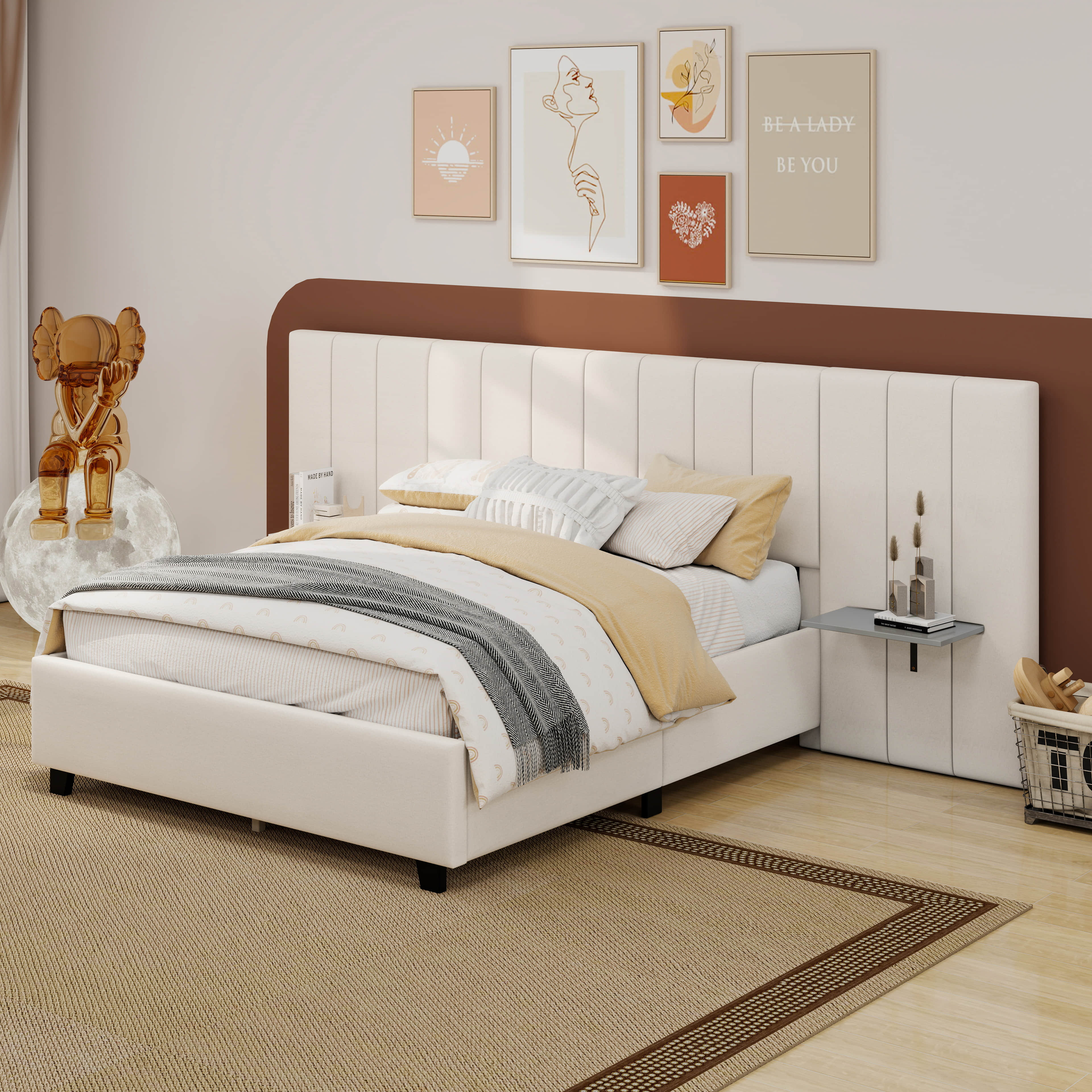 House of Hampton® Queen Size Upholstered Platform Bed With Headboard ...