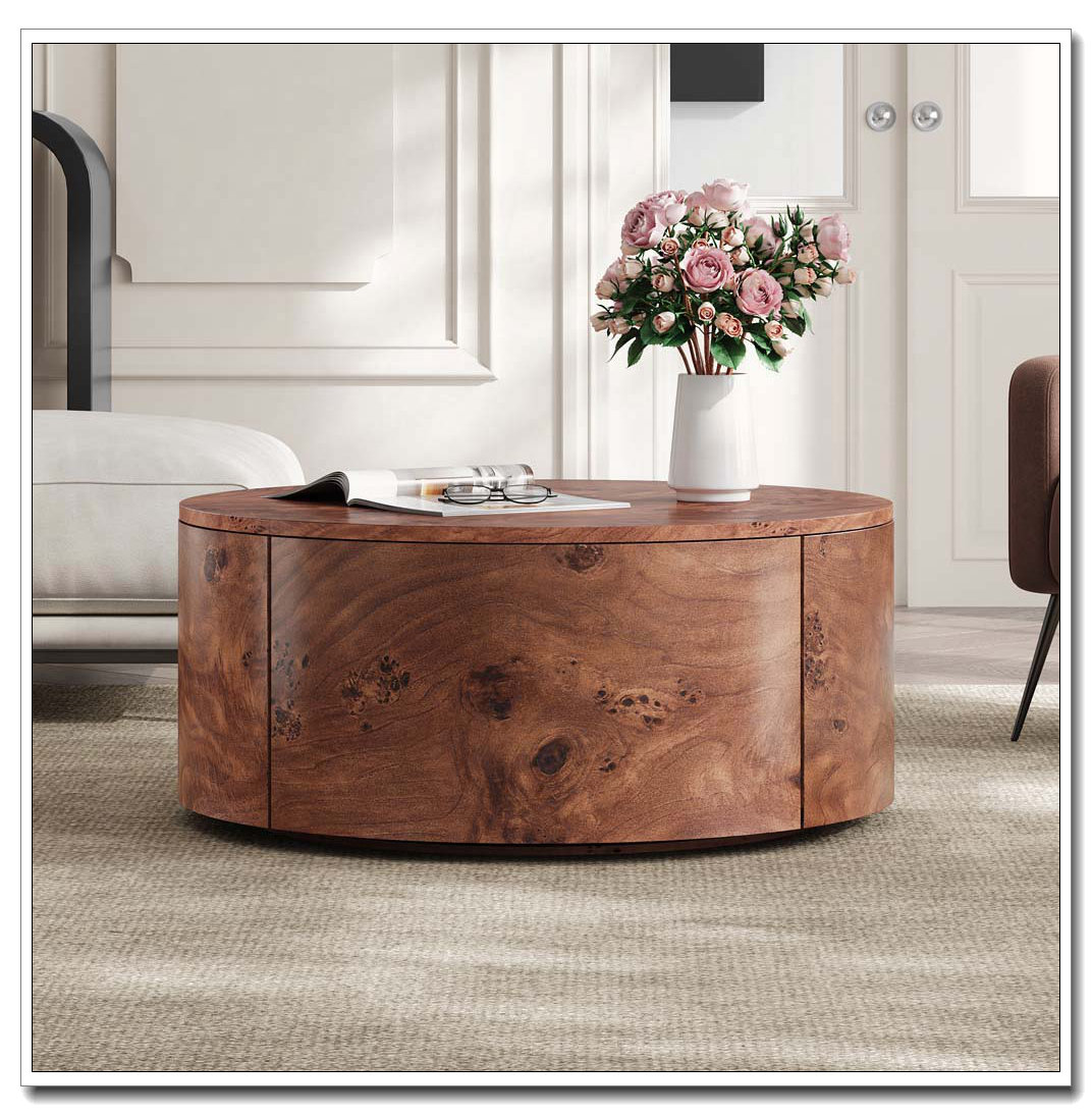 Latitude Run® Wood Rotating Coffee Table with 2 Drawers, 360° Rotating ...