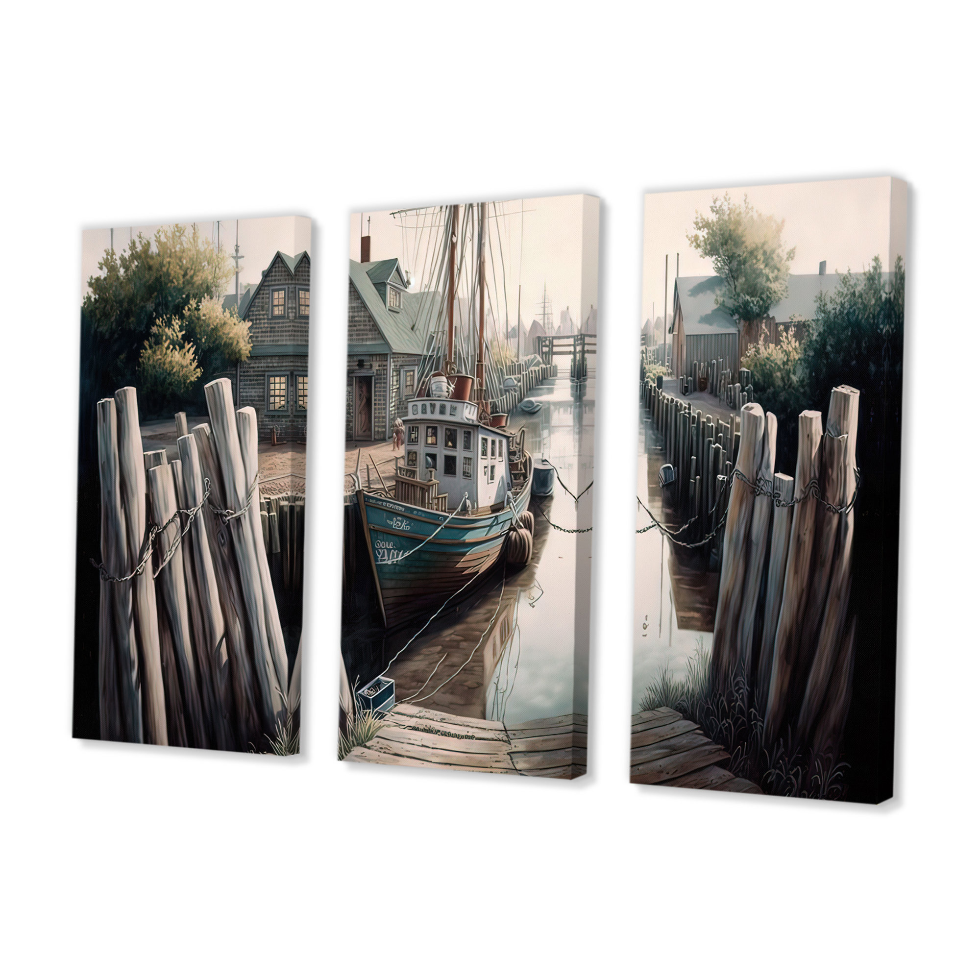 Breakwater Bay Denise Charming Boat House III - 3 Piece Print on Canvas ...