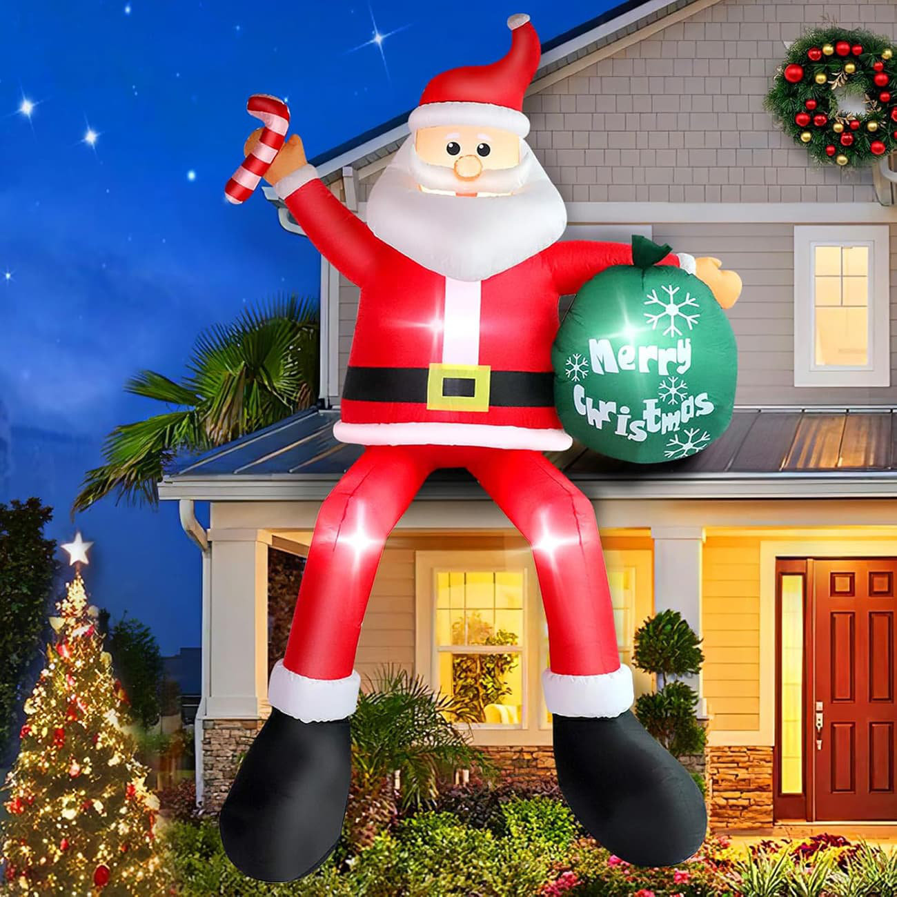 The Holiday Aisle® 8 FT Christmas Inflatable Santa Claus: Outdoor ...