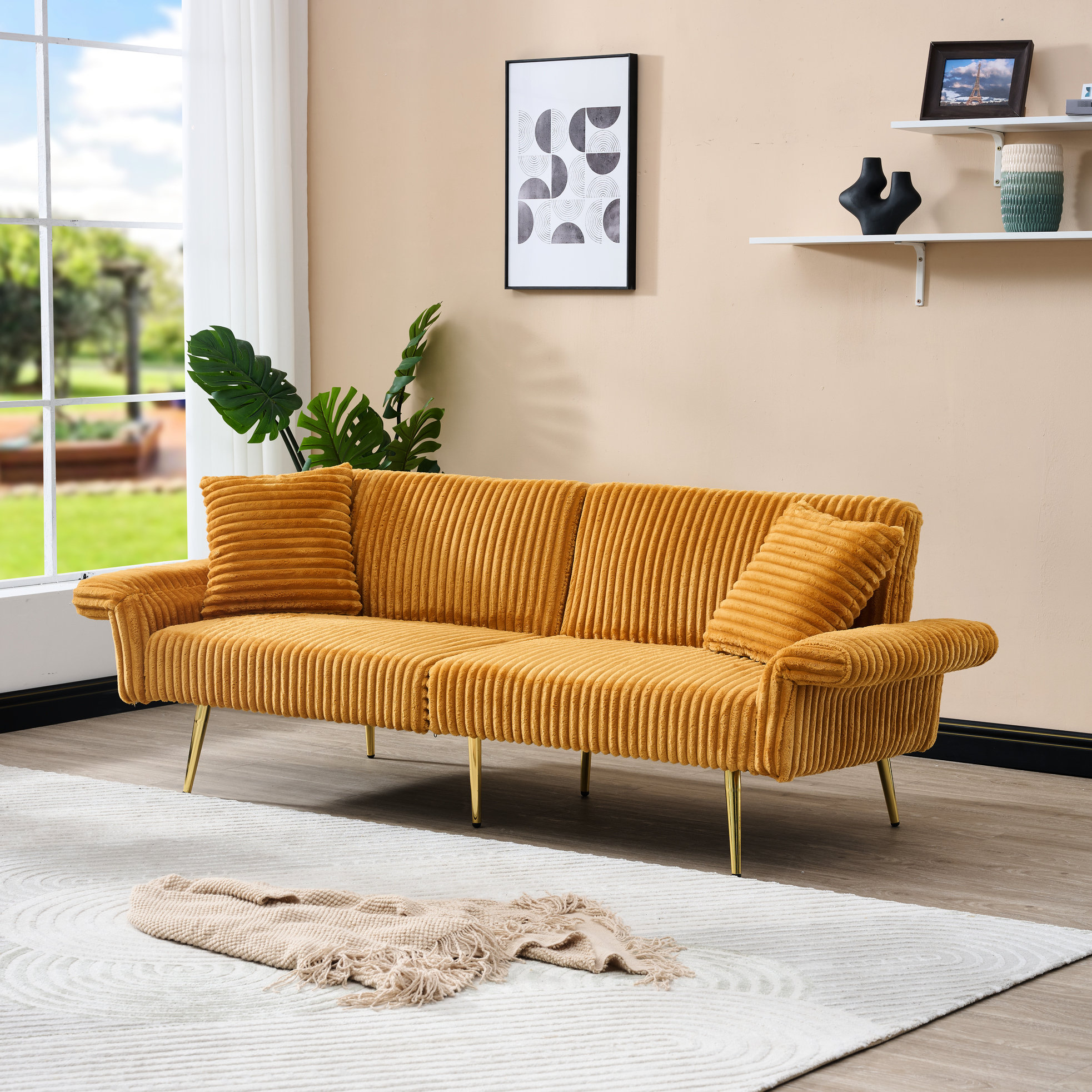 Mercer41 79 Inch Corduroy Foldable Double Bed With , For Living Room ...