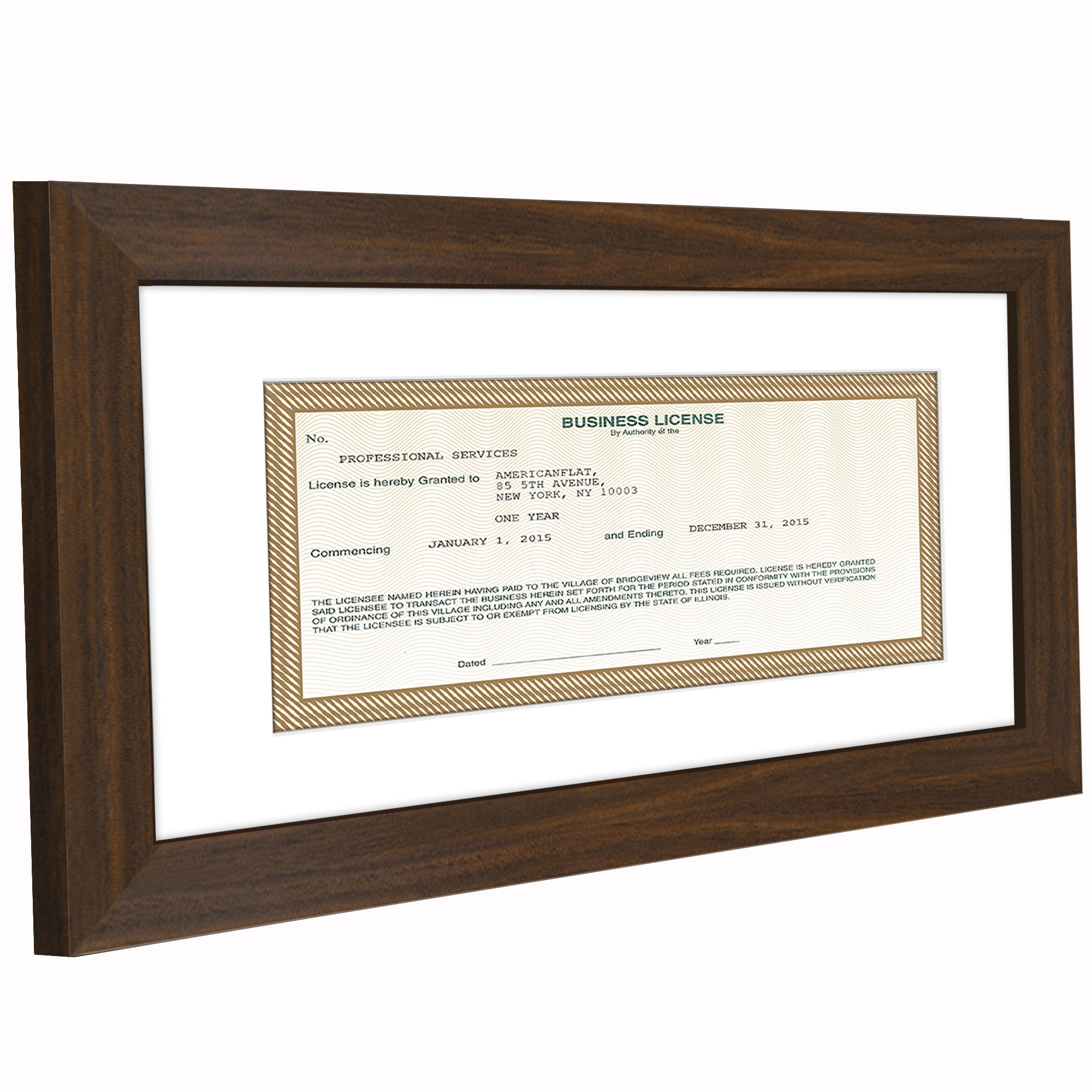 Americanflat 5x10 Business License Frame - Use as 3.5x8 Frame with Mat ...
