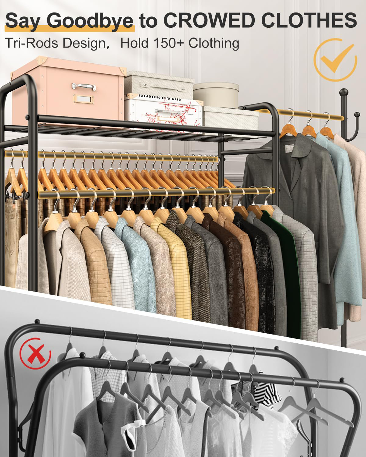 Rebrilliant 3-In-1 Clothes Racks For Hanging Clothes With Coat Rack ...