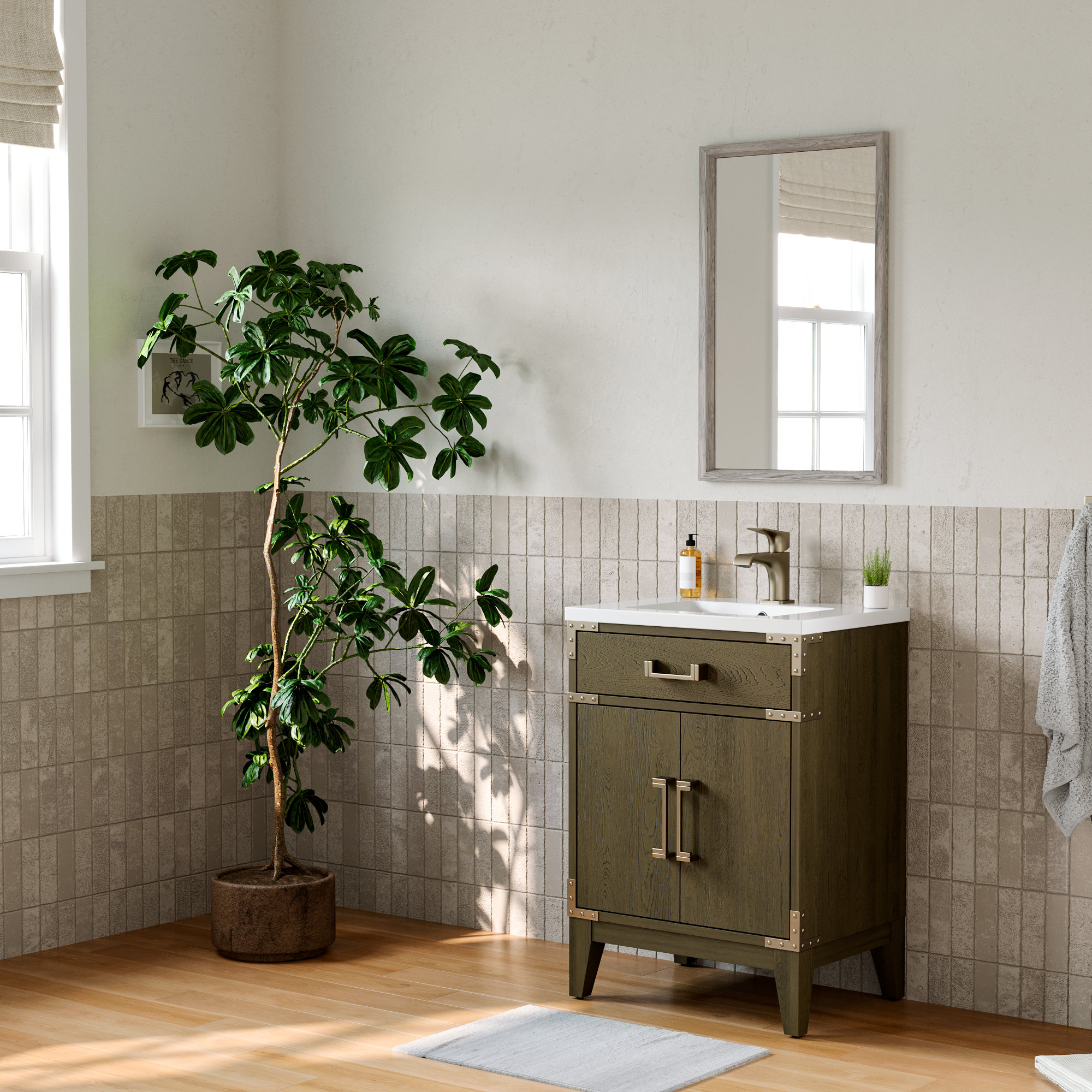 Latitude Run® 24"L x 18"W Bathroom Vanity Solid Wood Frame Vanity Top ...