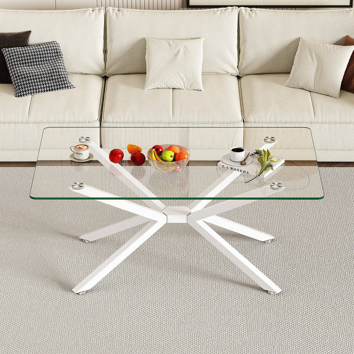Ebern Designs 39.37" Rectangular Clear Tempered Glass Coffee Table ...