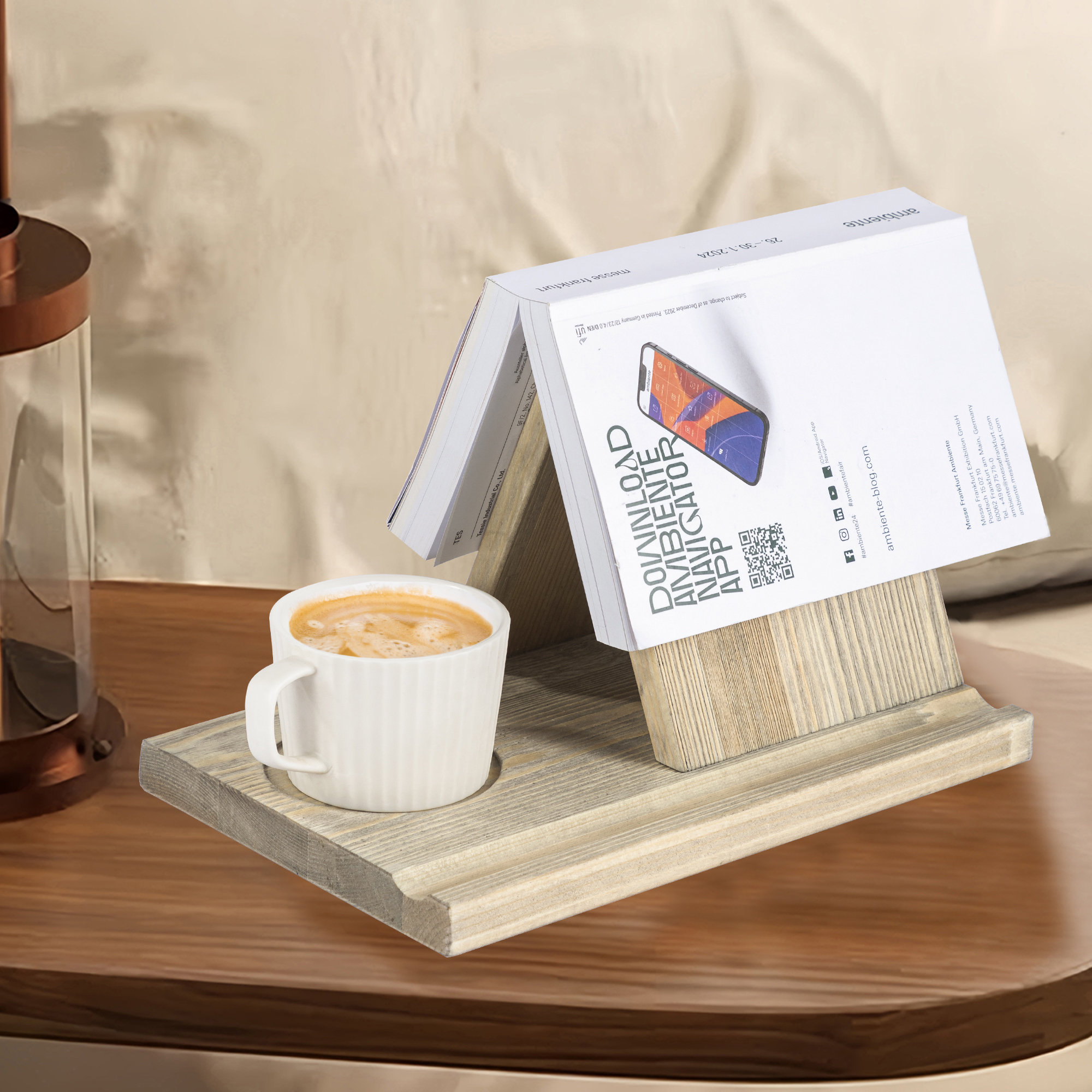 Gracie Oaks Wooden Book Rest Stand With Coffee Cup Tray For Book Lovers ...