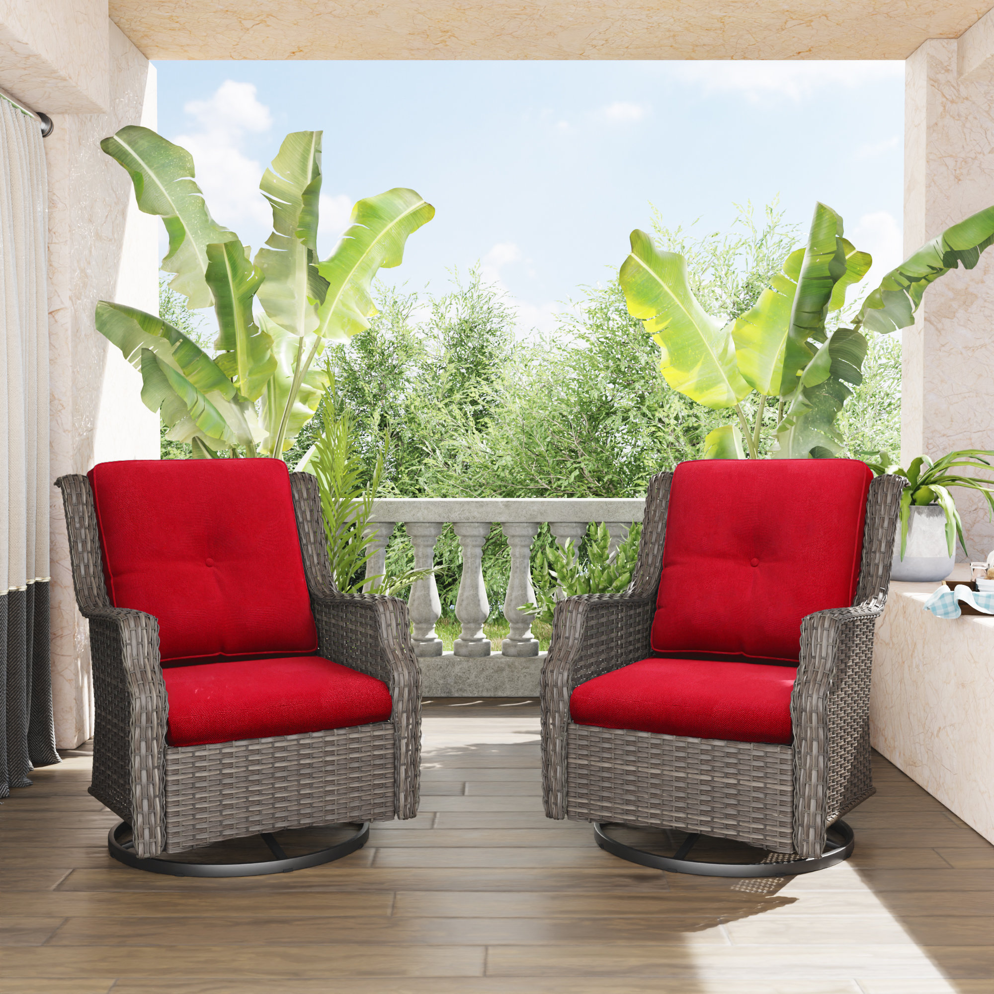Red Barrel Studio® Merryman Swivel Patio Chair with Cushions - Wayfair ...