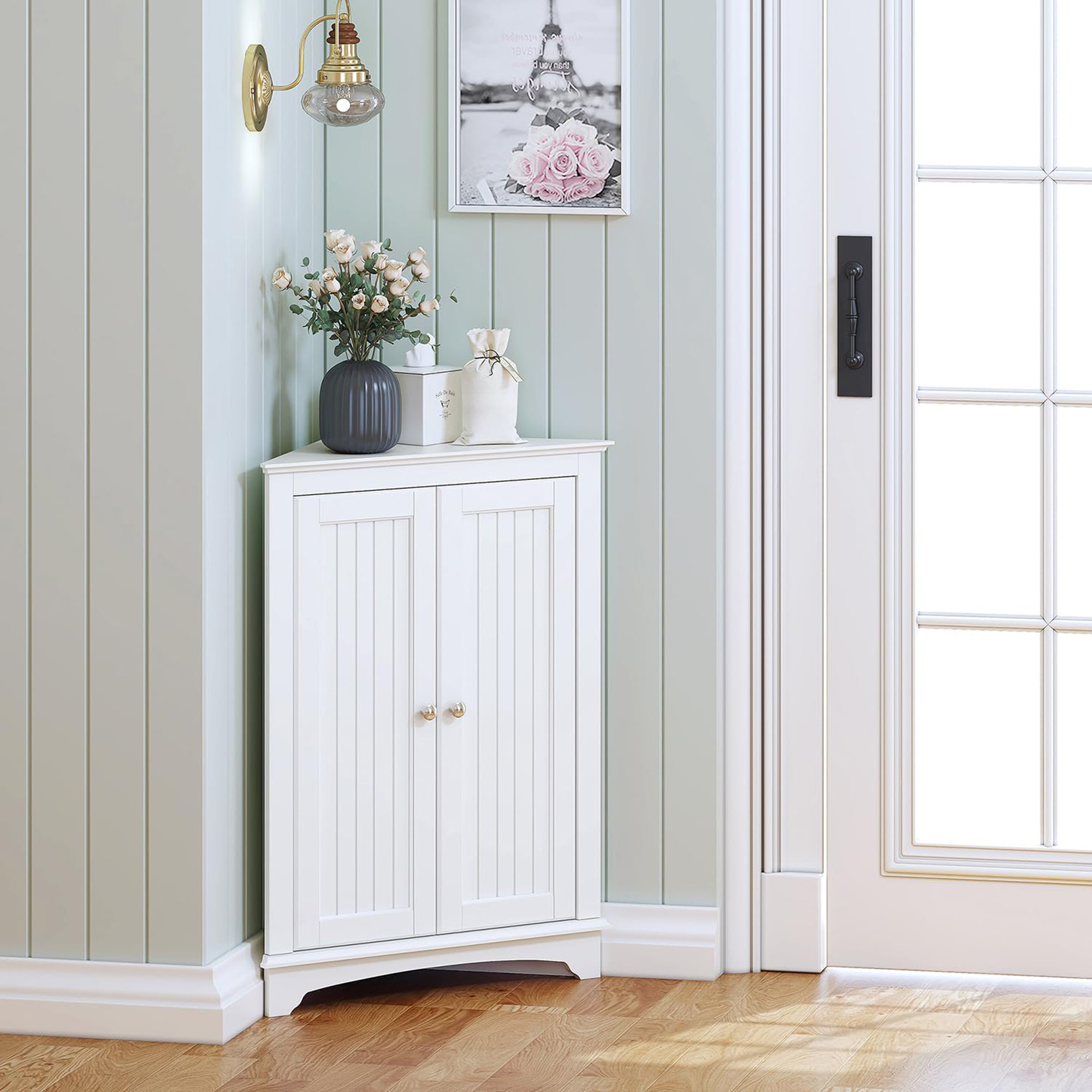 Lark Manor™ Home Floor Corner Cabinet with Two Doors and Shelves | Wayfair