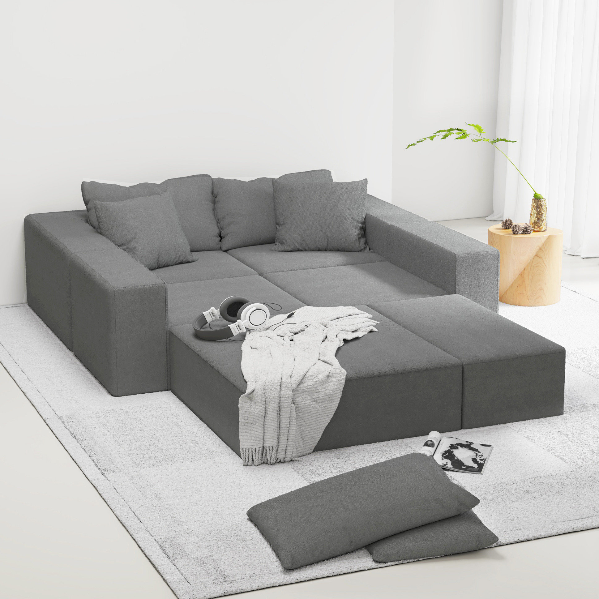 Hokku Designs Luxury Sectional Couch - 132" L Shaped With Foam Filler ...