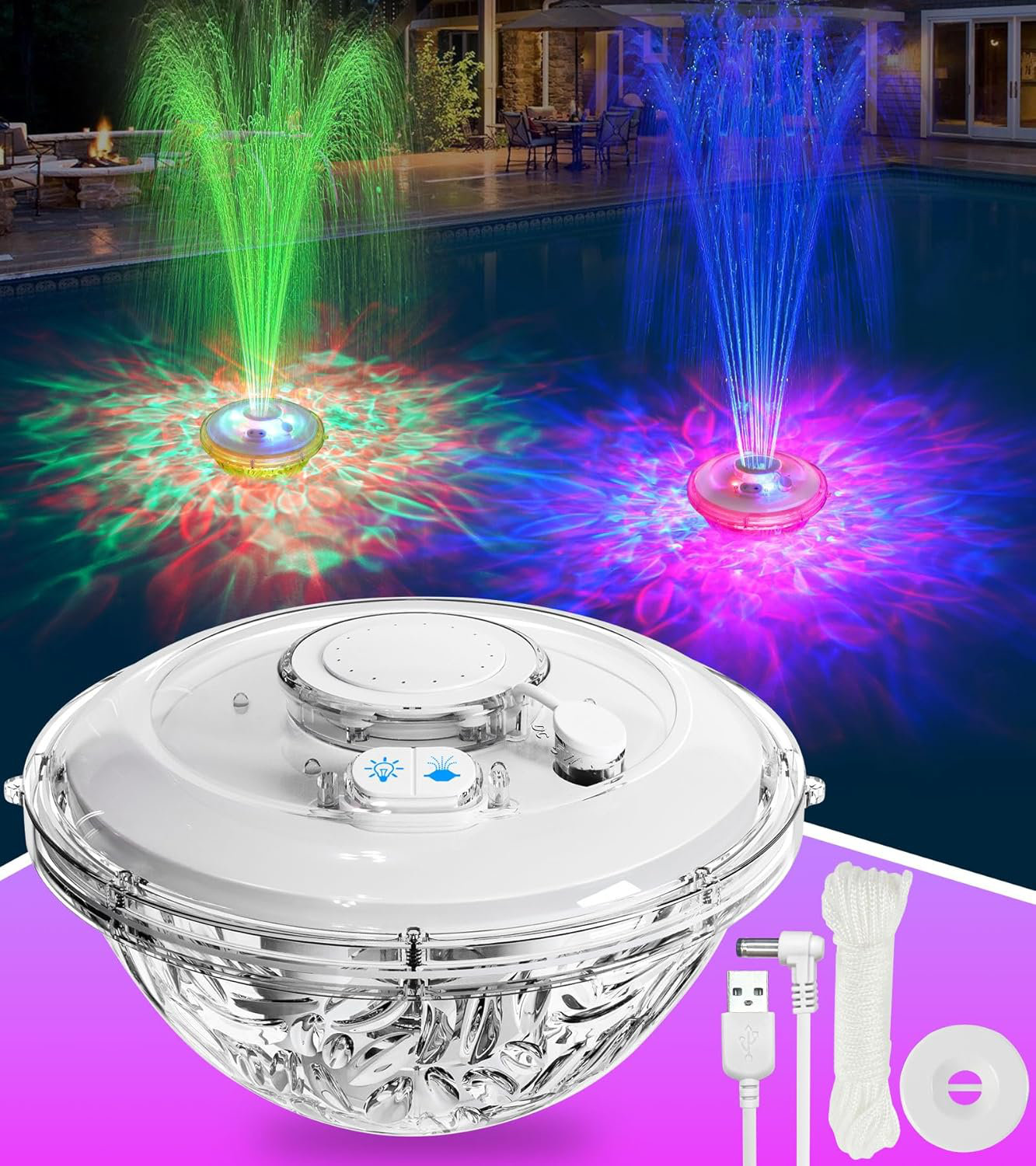 Fashion Finesse Floating Pool Fountain With Lights Show, Upgraded ...